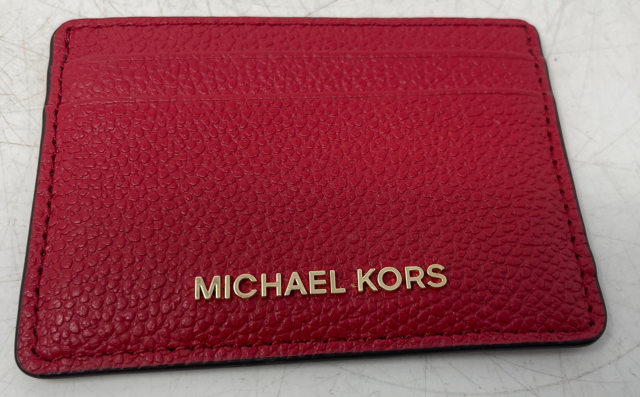 Michael Kors Womens Red Pebbled Leather Logo Jet Set Card Holder Case ...