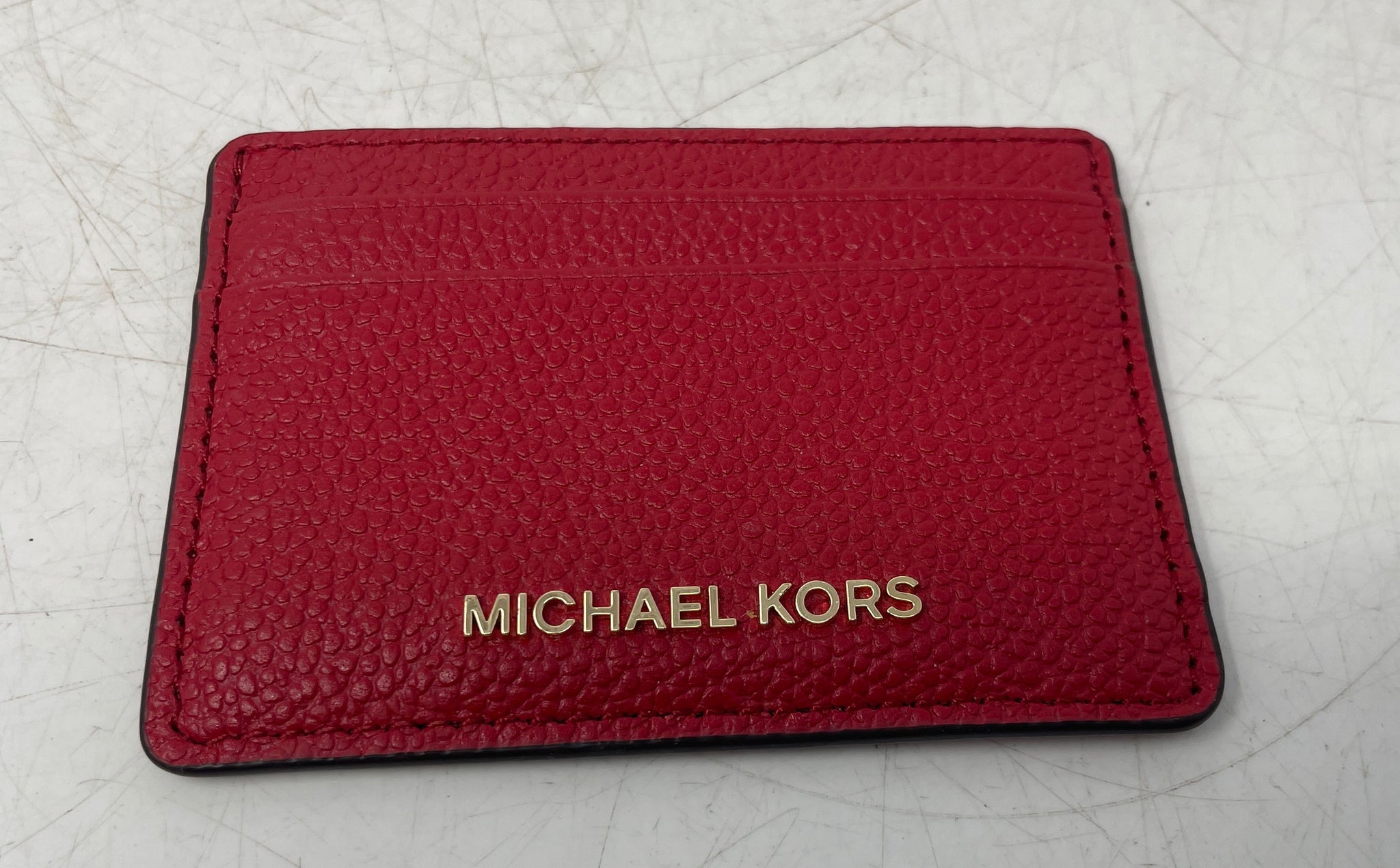 Michael Kors Womens Red Pebbled Leather Logo Jet Set Card Holder Case ...